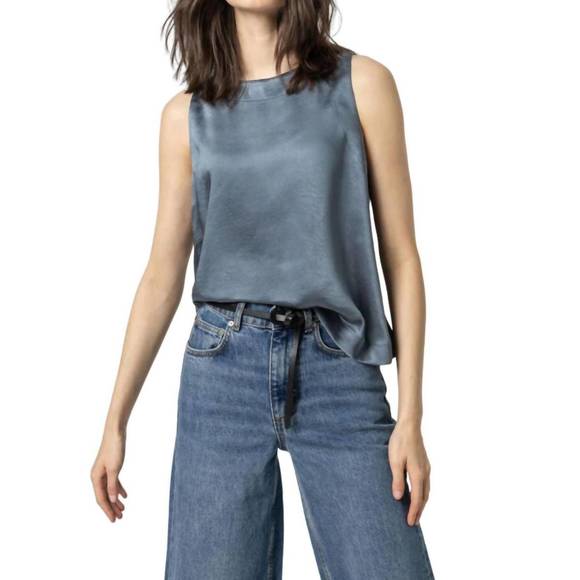 Lilla P | Tops | New Lilla P Sleeveless Satin Top In Slate Blue | Poshmark
